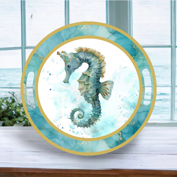 Coastal Seahorse Round Tray w/Handles 29-30010 A Mermaids Tale – The ...