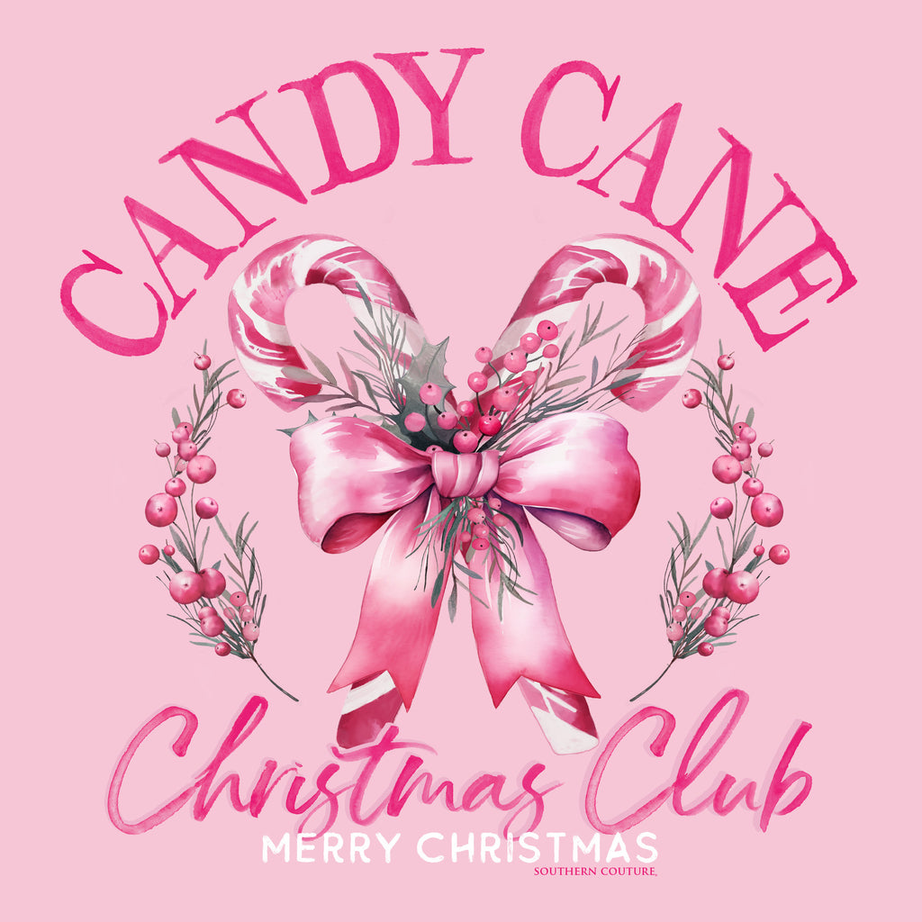 Soft Candy Cane Christmas Club on Long Sleeve Front Print - Light Pink ...
