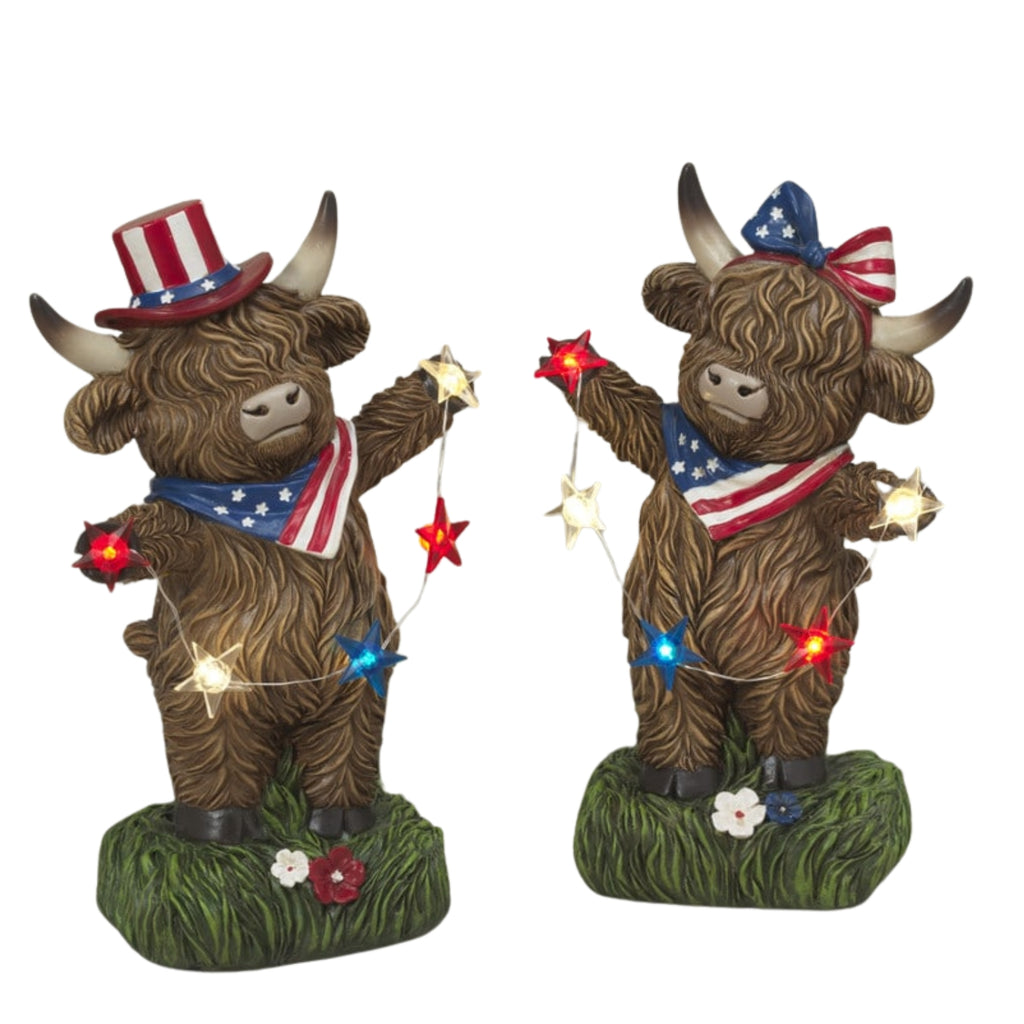 Pre-Order Spring 2026 B/O Lighted Resin Americana Highland Cow w/ Ligh ...