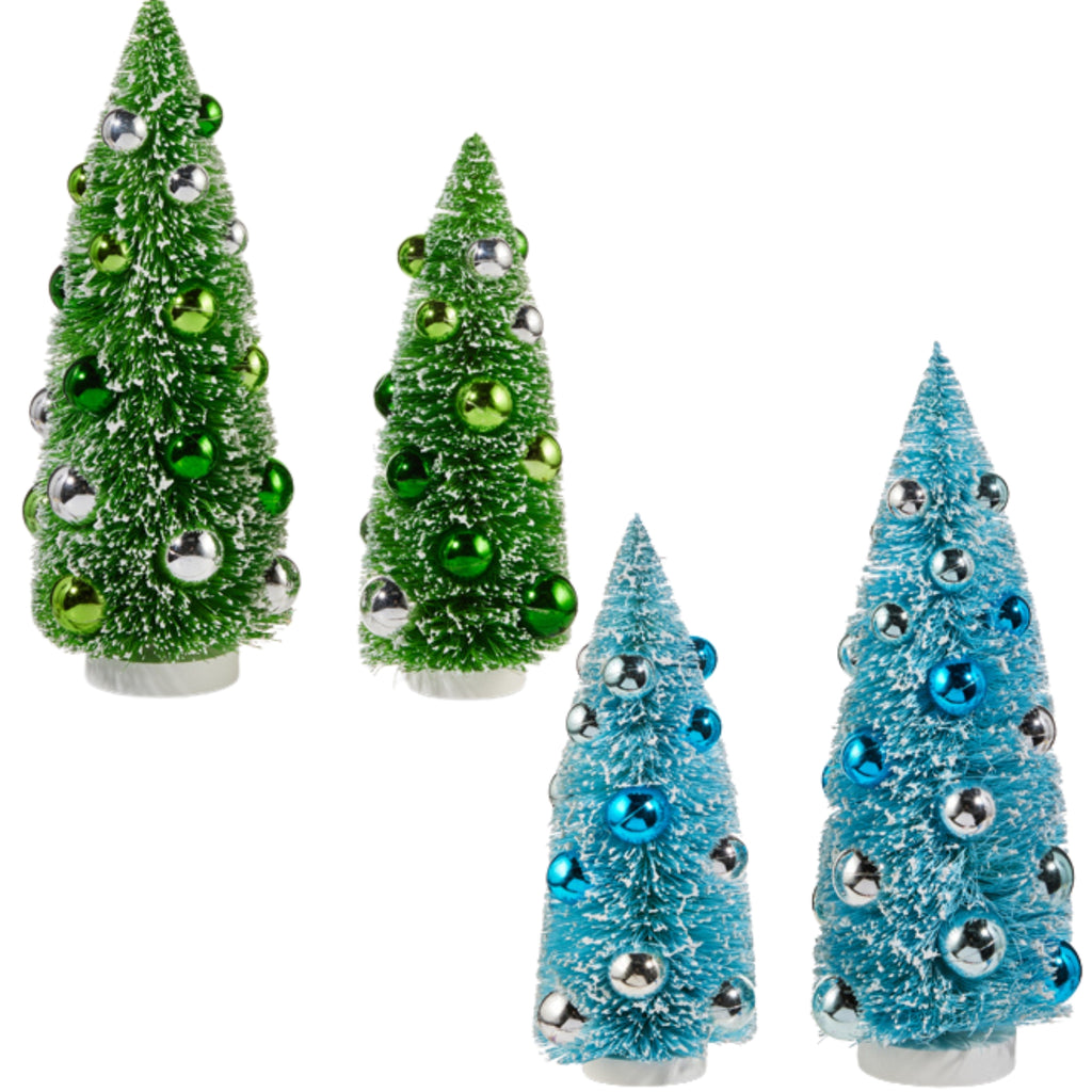 Green or Blue Bottle Brush Sisal Trees with ornaments – The Frosty ...