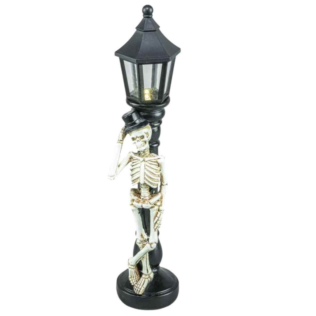 Halloween Top Hat Skeleton Lamp Post with Light Tabletop Village Prop ...