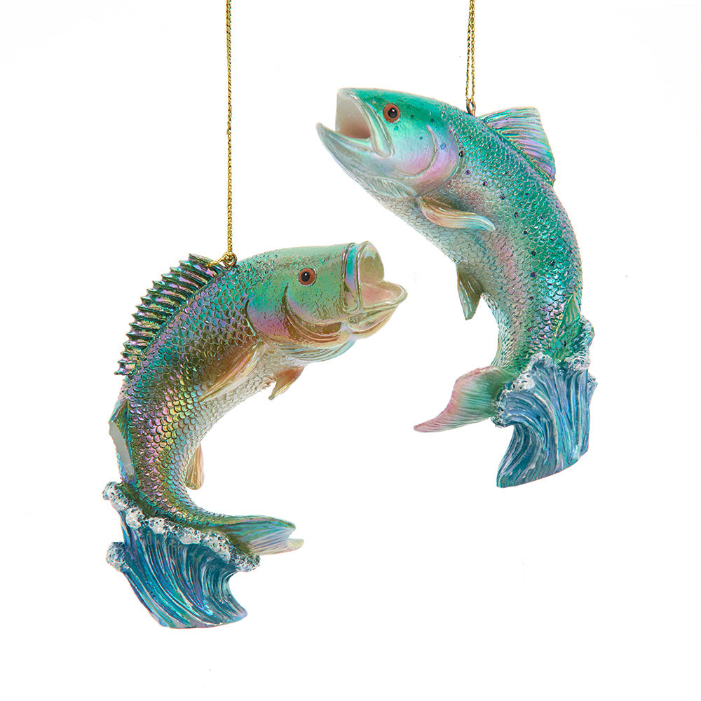 4.5" Electroplated Large Mouth Bass & Rainbow Trout Fish Ornaments Set