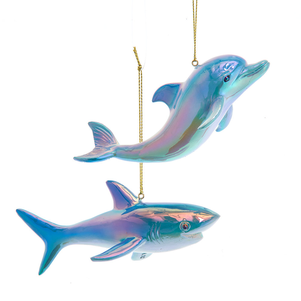 5" Electroplated Dolphin & Shark Ornament Set E1083