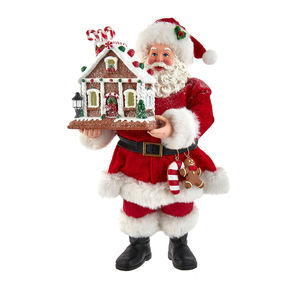 12" Fabriché™ Santa With Light-Up Gingerbread House – The Frosty ...